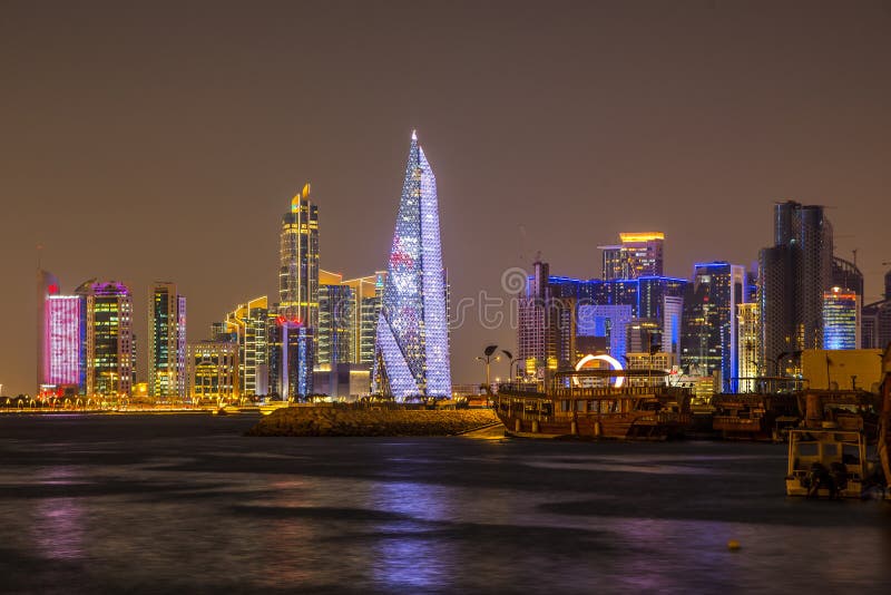 Evening View at the Downtown of Doha - Qatar Stock Image - Image of ...