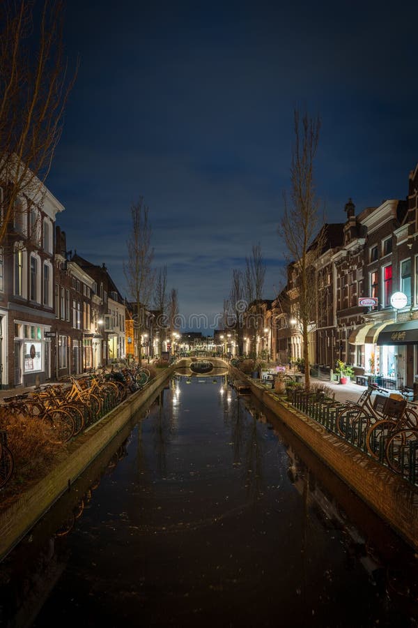 Evening View of an Empty Street and Calm River in a Town Stock Image ...