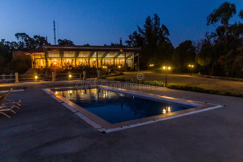 Evening View of a Hotel Pool in Gondar Stock Image - Image of gondar ...