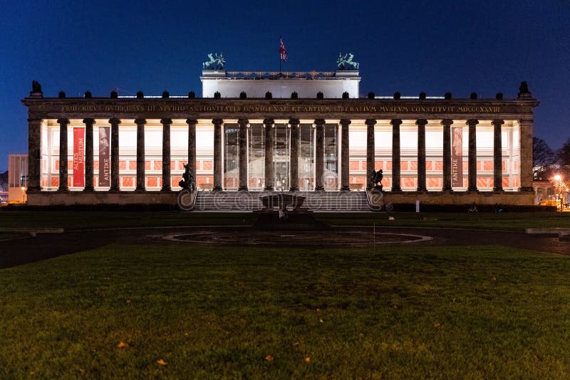 Evening View of the Illuminated Altes Museum in Berlin Editorial ...