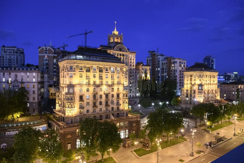 Evening View of Illuminated Khreshchatyk, Main Street in Kyiv, Ukraine ...