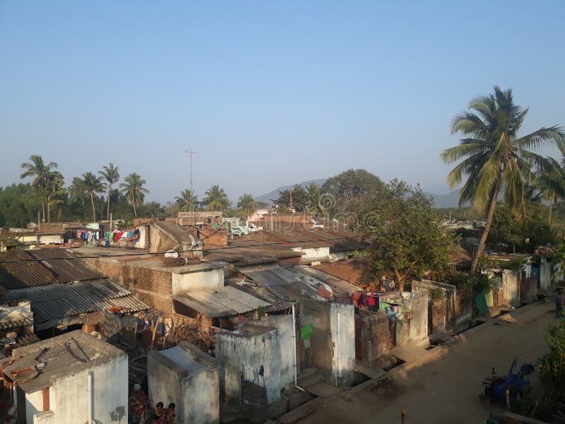 Evening View of Indian Village Editorial Stock Image - Image of trees ...