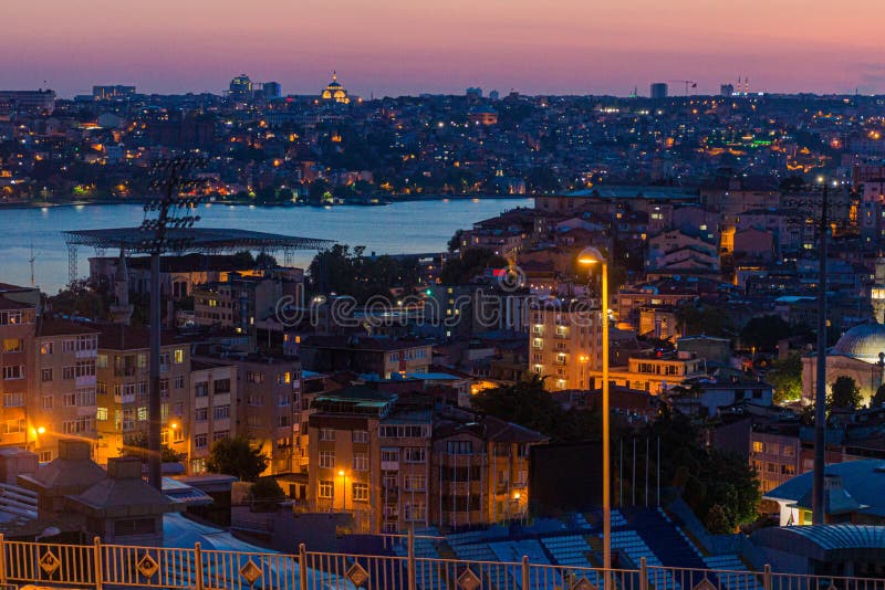 Evening View of Istanbul Skyline, Turk Stock Image - Image of modern ...