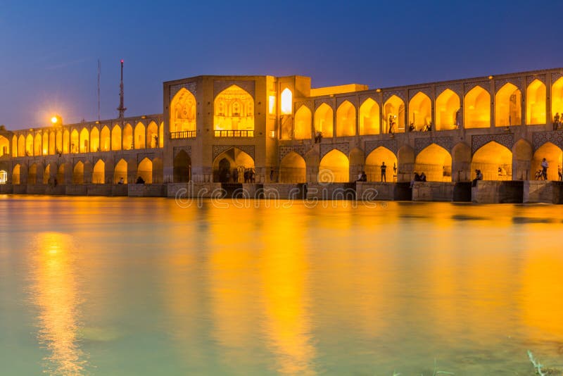 Evening View of Khaju Bridge in Isfahan, Ir Stock Photo - Image of ...
