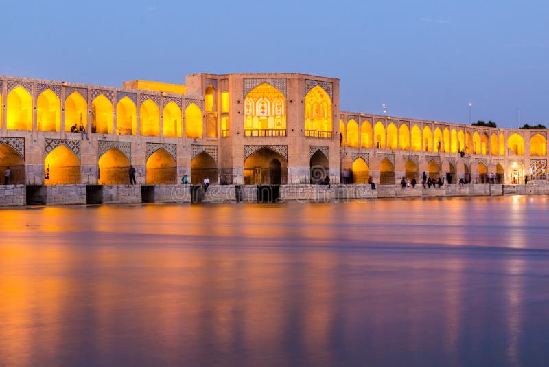 Evening View of Khaju Bridge in Isfahan, Ir Stock Photo - Image of ...