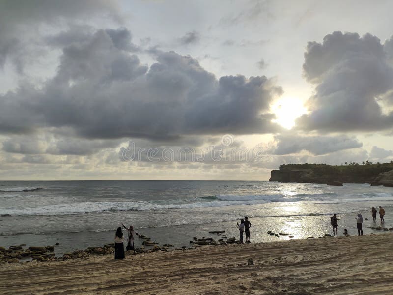 Evening View of Klayar Beach, Pacitan Regency, Indonesia Stock Image ...