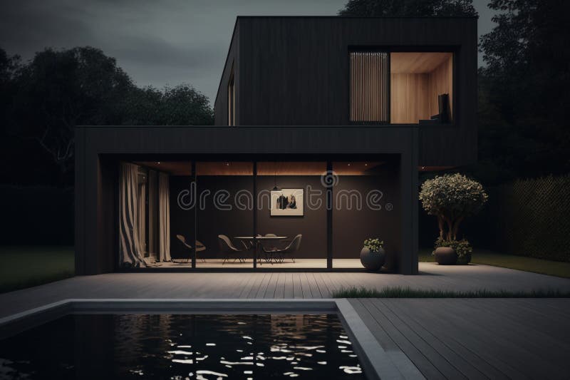 Evening View of a Luxurious Modern House, Generative AI Stock ...