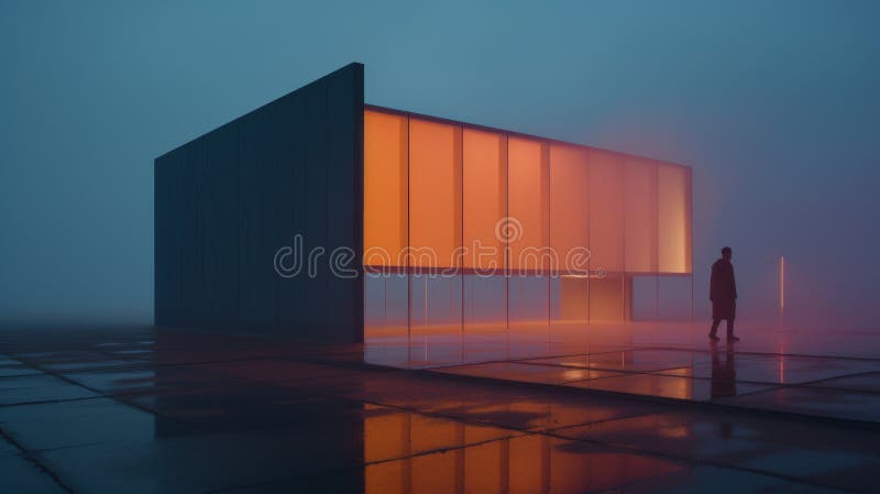 Evening View of Minimalist Modern House with Big Glass Windows Stock ...