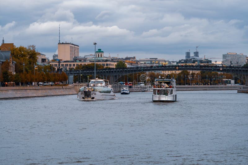Evening View of Moscow with Embankment and River Stock Image - Image of ...