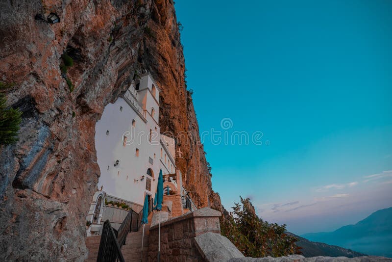 Evening View of Ostrog Orthodox Monastery in Montenegro or Crna Stock ...