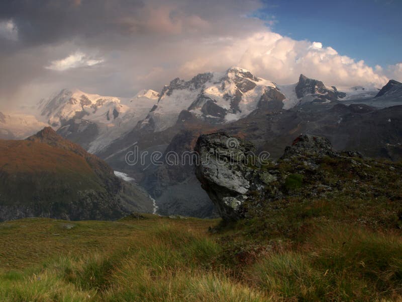 An Evening View from Pennine Alps, Switzerland. Stock Image - Image of ...