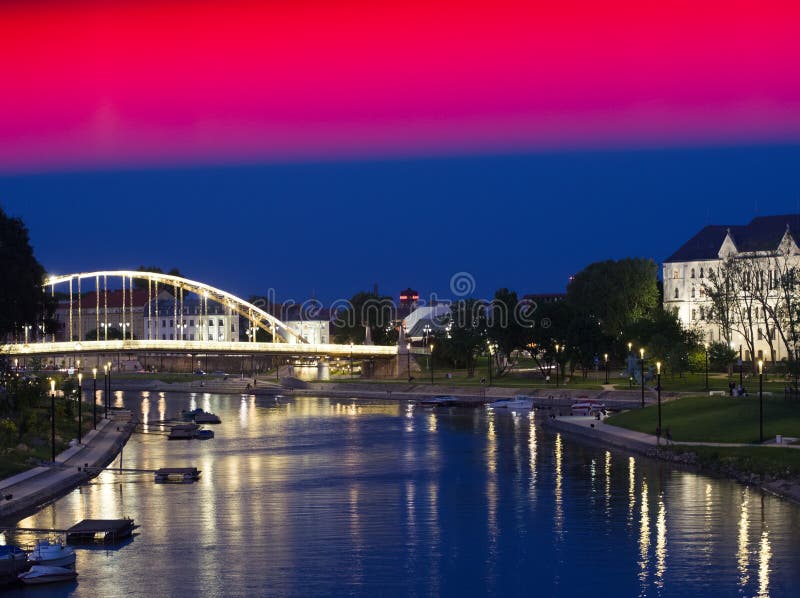 Evening View of the Raba River and Kossuth Bridge in Gyor, Hungary - 5 ...