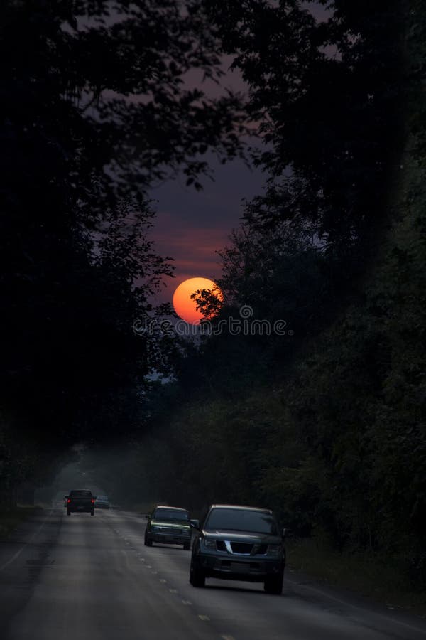 Evening View of the Road Where the Sun is Going Down Stock Image ...