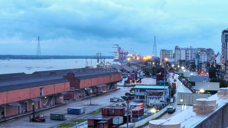 Evening View of the Shipping Port in Asia Stock Photo - Image of hoist ...