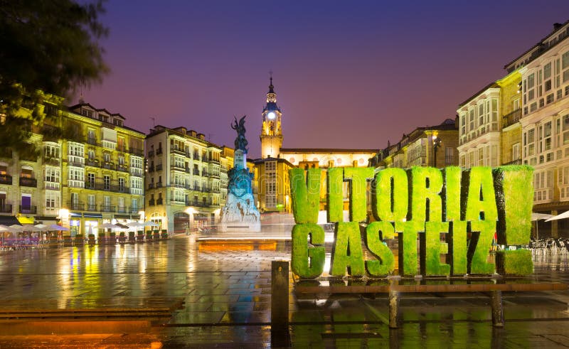 Evening View of Virgen Blanca Square. Vitoria-Gasteiz Stock Image ...