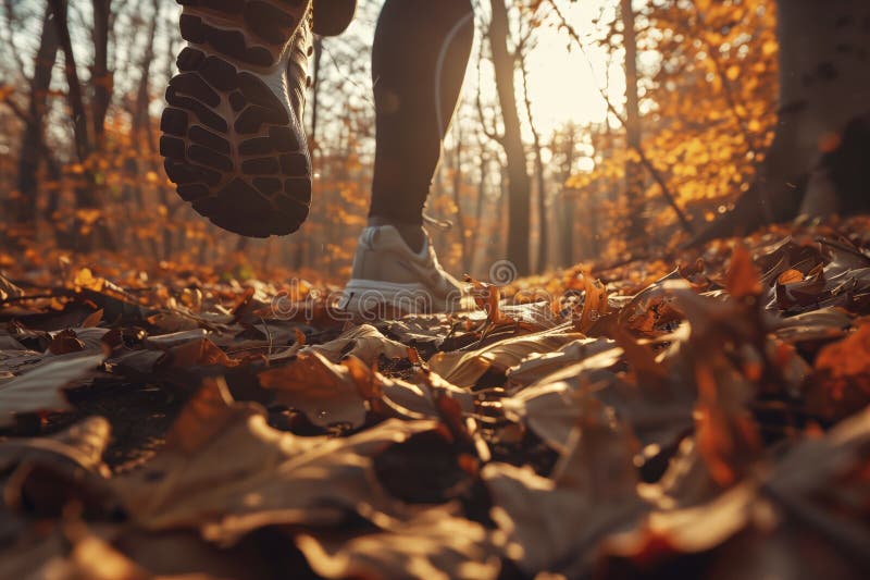 Evening Walk on a Leaf-covered Forest Trail Stock Photo - Image of ...