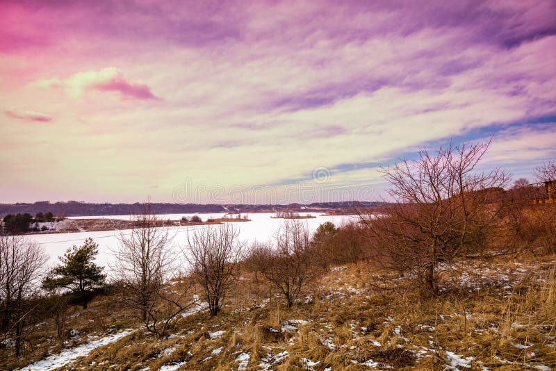 Evening winter landscape stock image. Image of serene - 85289917