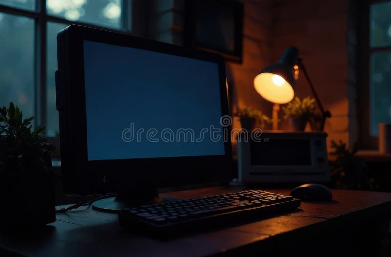 Evening Workspace Illuminated by a Warm Desk Lamp in a Cozy Environment ...