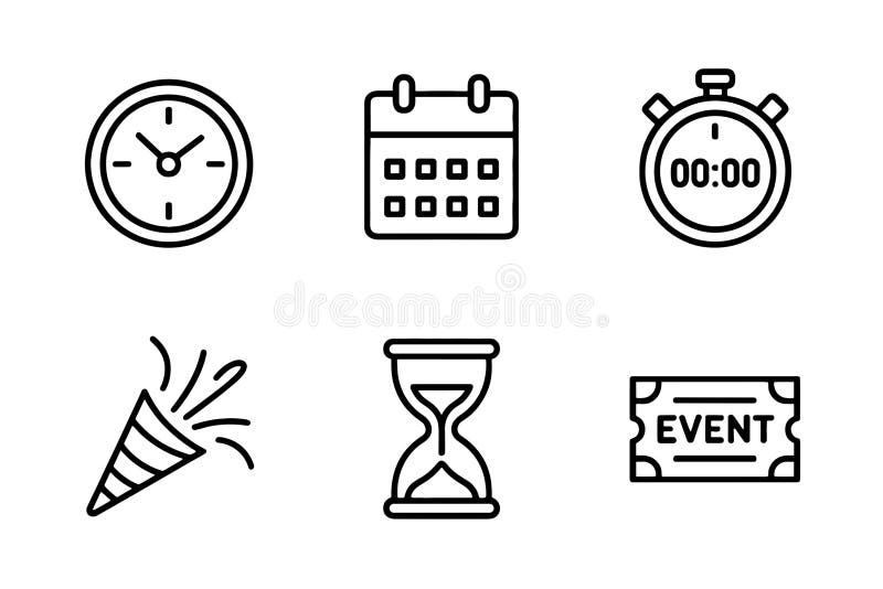Event Countdowns Including Clock Calendar Timer Confetti Ticket Stock ...