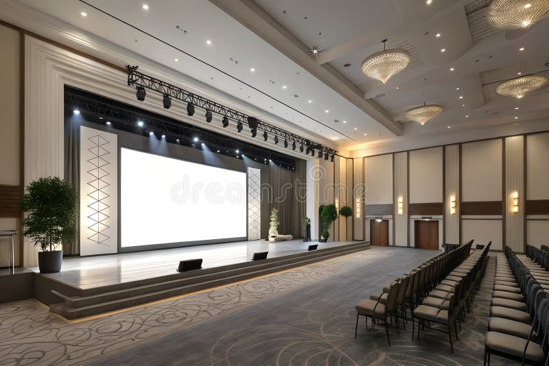Event Hall with Stage and Seating Ready for a Corporate Presentation ...