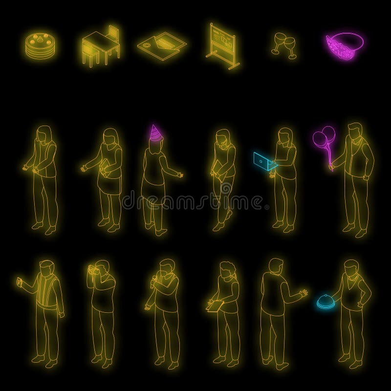 Event Management Icons Set Vector Neon Stock Vector - Illustration of ...