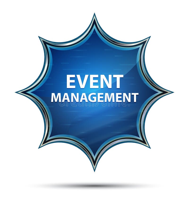 Event Management Magical Glassy Sunburst Blue Button Stock Illustration ...