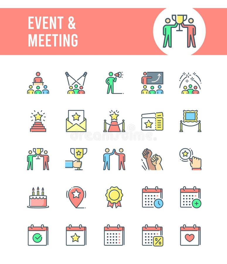 Event and Meeting Flat Line Icons. Stock Vector - Illustration of award ...