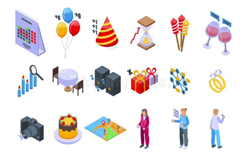 Event Planner Icons Set Isometric Vector. App Calendar Stock Vector ...