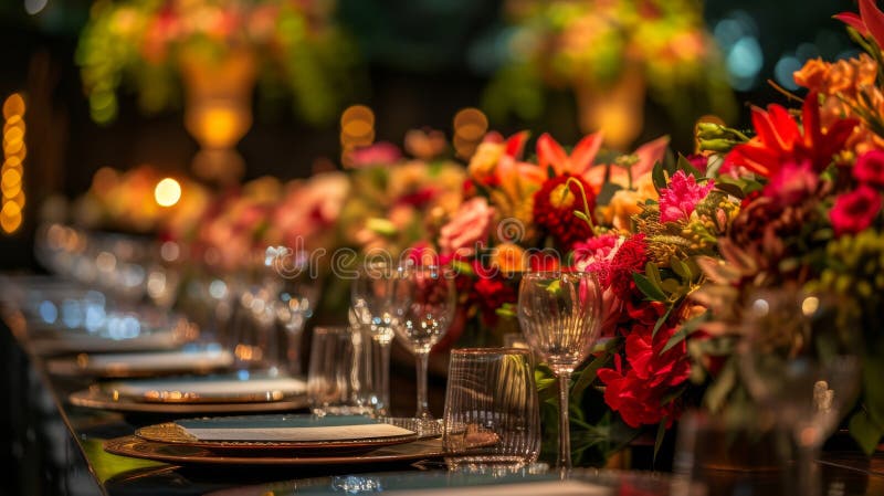 Event Planner Preparing a Gala with Floral and Elegant Table Settings ...