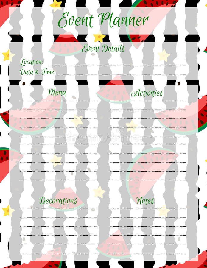 Event Planner Template. Notepad Page Design with Bright Summer Pattern ...