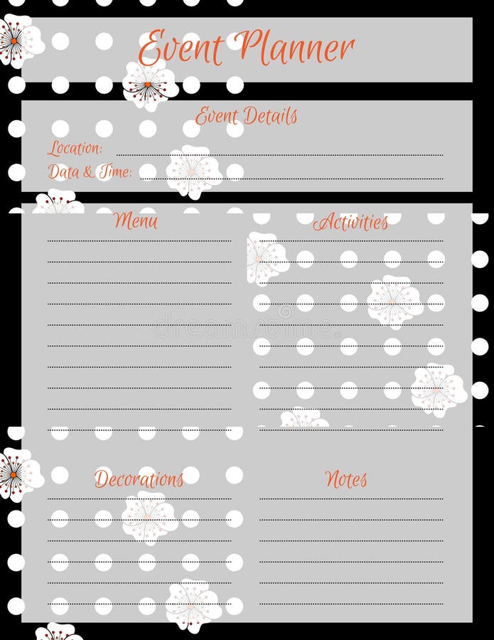Event Planner Template. Notepad Page Design with Floral Pattern Stock ...