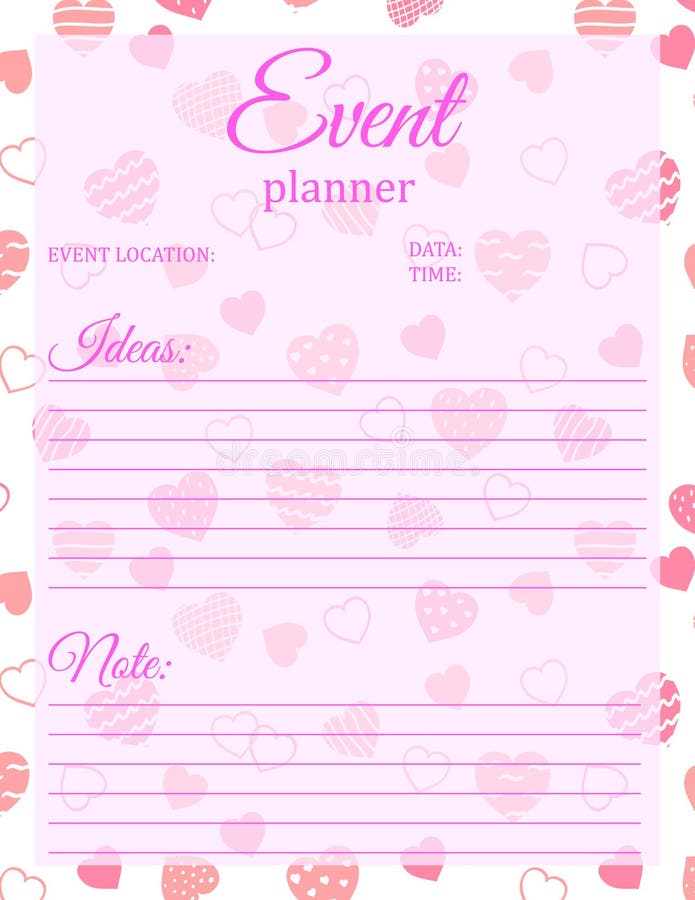 Event Planner Template. Notepad Page Design with Hearts Pattern for ...