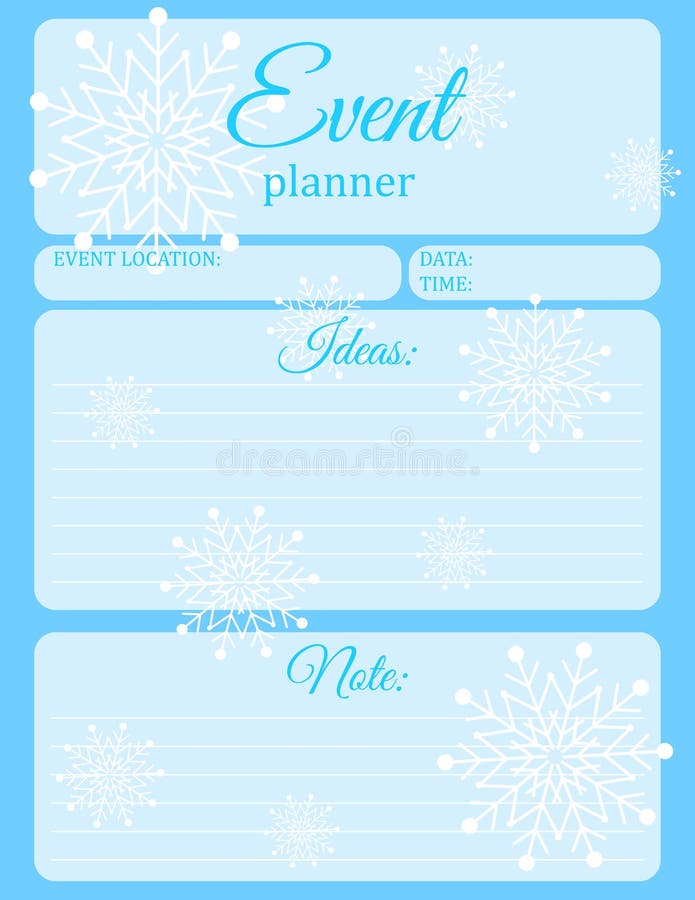 Event Planner Template. Snowflake Pattern Notebook Page Design Stock ...