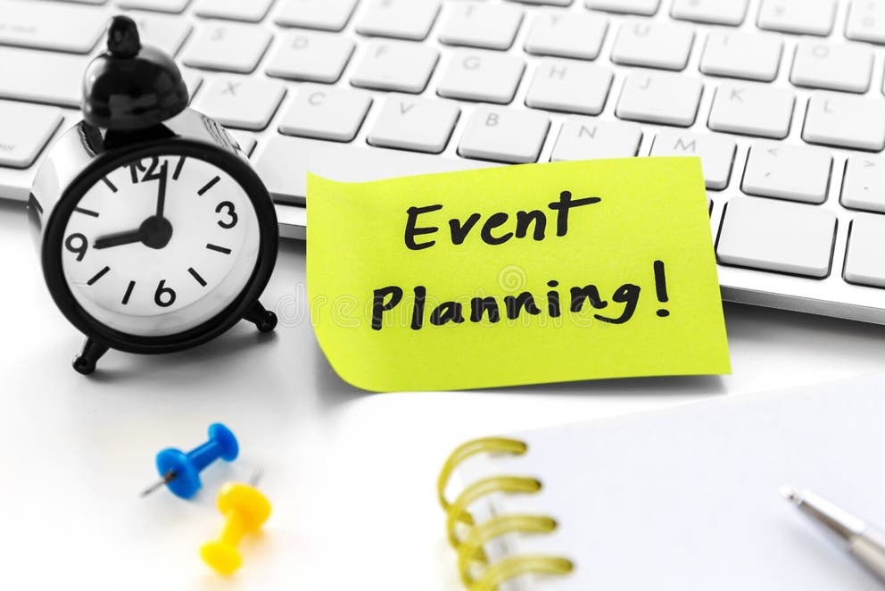 Event planning with clock stock photo. Image of notepad - 98974324