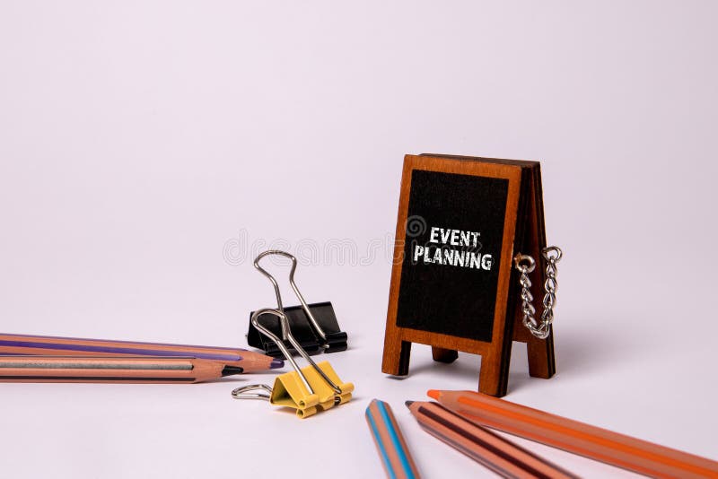 Event Planning. Miniature Blackboard with Text on a White Background ...