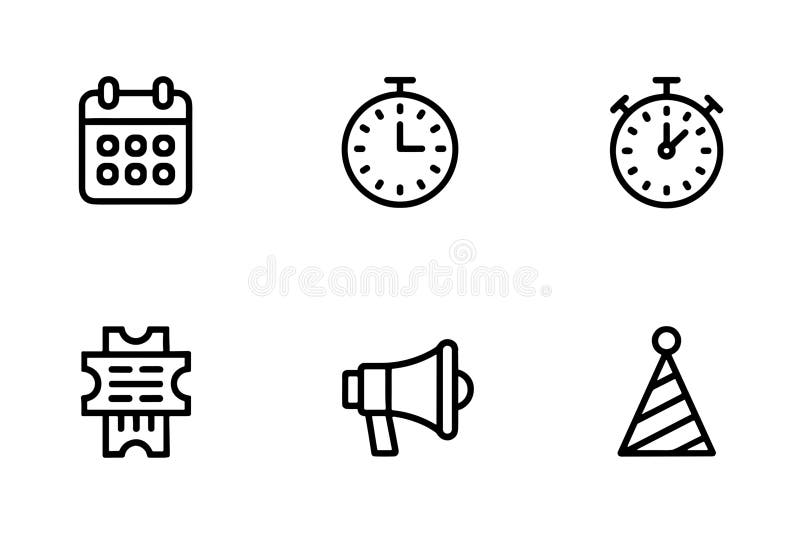 Event Plannings Calendar Timer Stopwatch Ticket Megaphone Hat for Party ...