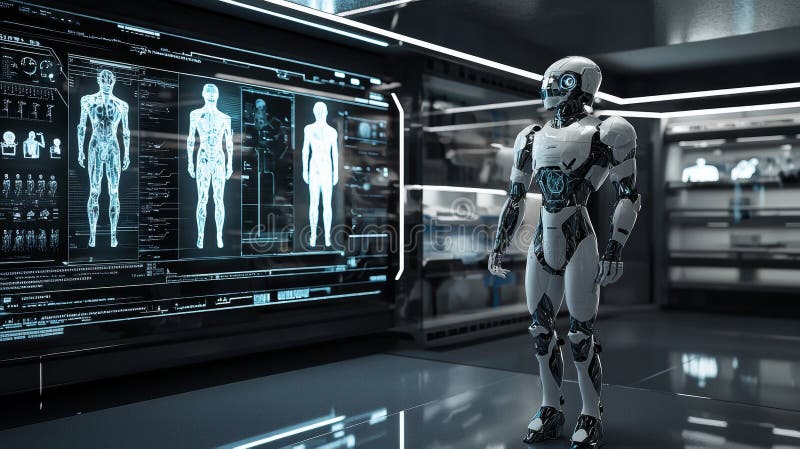 During an Event Showcasing Technology, a Futuristic Humanoid Robot Sits ...