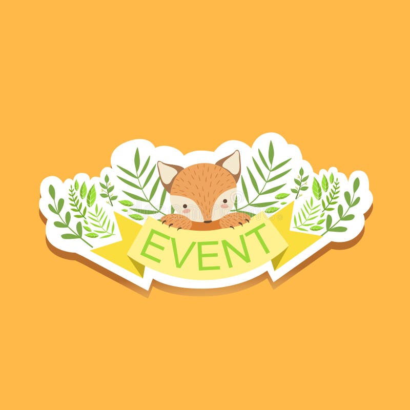Event Template Label Cute Sticker with Fox and Plants Stock ...