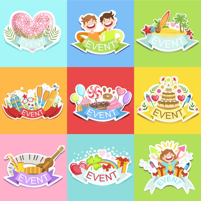 Event Template Labels Set of Cute Stickers Stock Vector - Illustration ...
