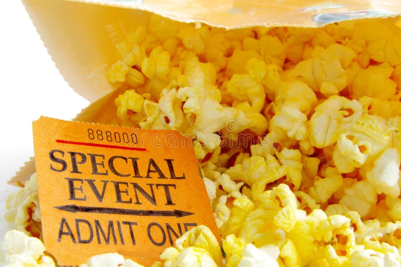 Popcorn and ticket stock image. Image of enter, entertainment - 1786413