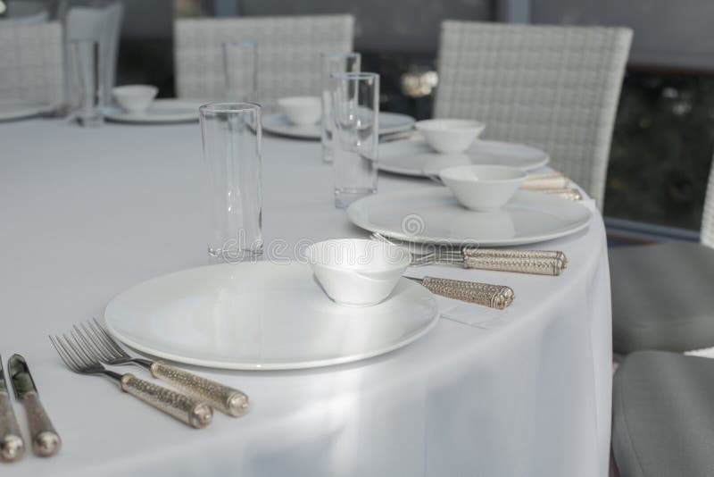 Event White Restaurant Table Served and Wait for Guests Stock Image ...