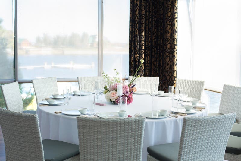 Event White Restaurant Table Served and Wait for Guests Stock Image ...