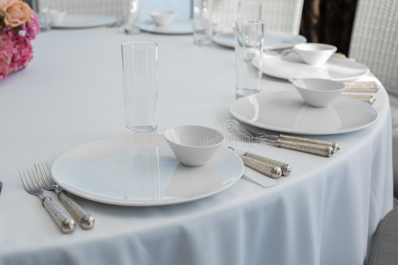 Event White Restaurant Table Served and Wait for Guests Stock Image ...
