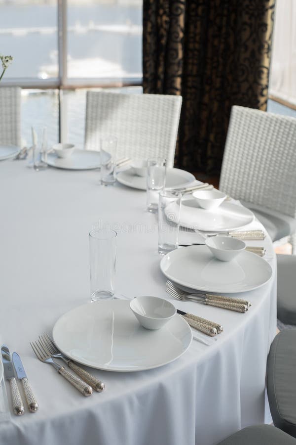 Event White Restaurant Table Served and Wait for Guests Stock Image ...