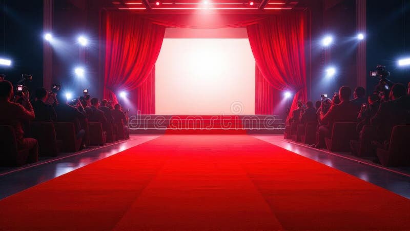 An Eventful Stage with Red Carpet and a White Backdrop Focus Stock ...