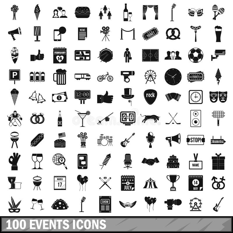 100 Events Icons Set, Simple Style Stock Vector - Illustration of ...