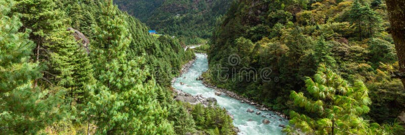 Everest Base Camp Trekking in Nepal. Web Banner in Panoramic View Stock ...