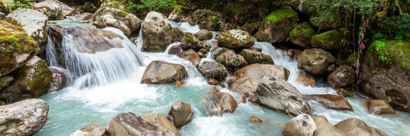 Everest Base Camp Trekking in Nepal. Web Banner in Panoramic View Stock ...