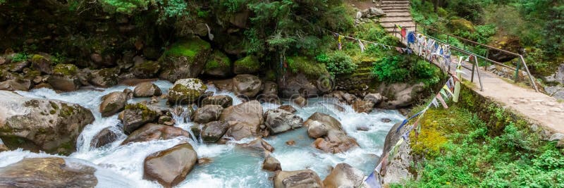 Everest Base Camp Trekking in Nepal. Web Banner in Panoramic View Stock ...