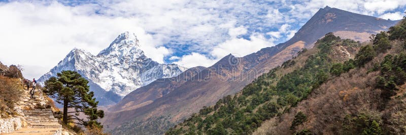 Everest Base Camp Trekking in Nepal. Web Banner in Panoramic View Stock ...
